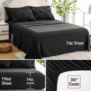 Ubauba Full Comforter Set with Sheets-Pinch Pleating 7 Pieces Bed in a Bag Black Bed Set with Comforters, Sheets, Pillowcases & Shams,Pintuck Bedding Sets,(Black,Full)