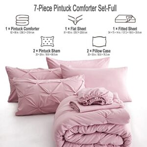 Ubauba Full Size Comforter Sets with Sheets-Pinch Pleating 7 Pieces Bed in a Bag Pink Bed Set with Comforters, Sheets, Pillowcases & Shams,Bedding Sets Full,(Pink,Full)