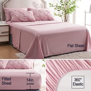 Ubauba Full Size Comforter Sets with Sheets-Pinch Pleating 7 Pieces Bed in a Bag Pink Bed Set with Comforters, Sheets, Pillowcases & Shams,Bedding Sets Full,(Pink,Full)