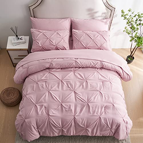 Ubauba Full Size Comforter Sets with Sheets-Pinch Pleating 7 Pieces Bed in a Bag Pink Bed Set with Comforters, Sheets, Pillowcases & Shams,Bedding Sets Full,(Pink,Full)