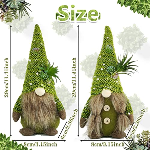 Mailin 2Pcs Succulent Gnomes Plush Green Gnomes Decorations for Home Tiered Tray Decor Farmhouse Decor Tomte Scandinavian Gnomes Dolls Gift for Plant Lover