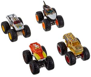 hot wheels monster trucks, 1:64 scale monster trucks toy trucks, set of 4, giant wheels, favorite characters and cool designs