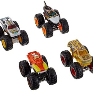 Hot Wheels Monster Trucks, 1:64 Scale Monster Trucks Toy Trucks, Set of 4, Giant Wheels, Favorite Characters and Cool Designs