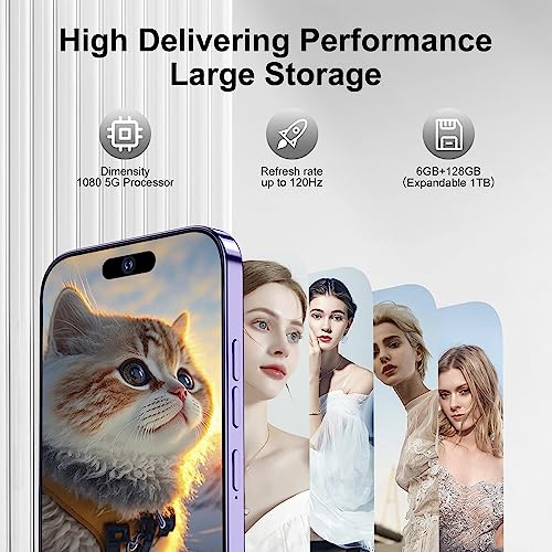 ExAchat A14 Pro Max 5G Unlocked Smartphone 120MP Camera 7.3" FHD+ Display 120HzD 6GB+128GB/1TB Cell Phones Unlocked Expandable 8000mAh Dual SIM/GPS/Fingerprint/Face ID