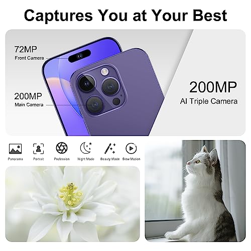 ExAchat A14 Pro Max 5G Unlocked Smartphone 120MP Camera 7.3" FHD+ Display 120HzD 6GB+128GB/1TB Cell Phones Unlocked Expandable 8000mAh Dual SIM/GPS/Fingerprint/Face ID