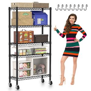 hodonas 5-tier storage shelves with wheels, freestanding metal shelves for storage wire shelving unit storage shelf, metal shelving rack for pantry garage kitchen storage, black, 36"w x 14"d x 75"h …