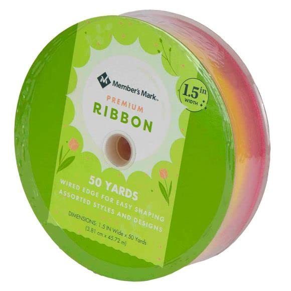 Premium Ribbon Wired Edge 50 Yards 1.5" Sheer Pink/Yellow