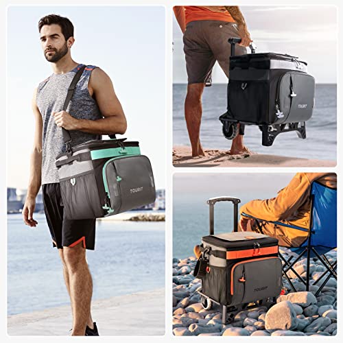 TOURIT 50-Can Collapsible Rolling Cooler Leakproof Insulated Soft Cooler Bag with Wheels and All-Terrain Cart for Beach, Camping, Patio Travel, Outdoor, Ball Fields