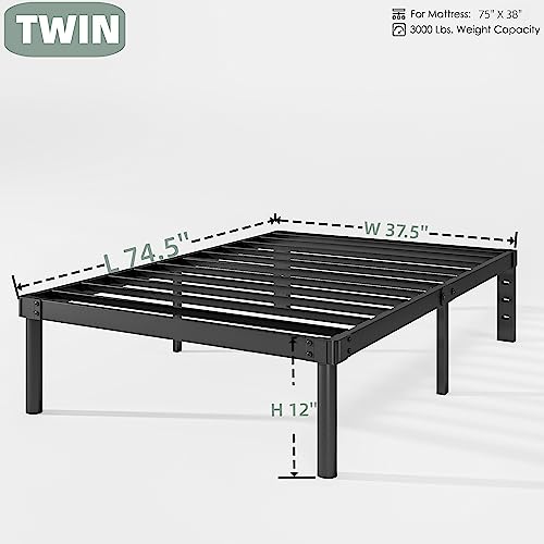 RLDVAY Twin-Bed-Frame, 12 Inch Metal-Bed-Frame-Twin, Heavy Duty Platform Bed Frame Twin Size, No Box Spring Needed, Easy Assembly, Noise-Free, Black