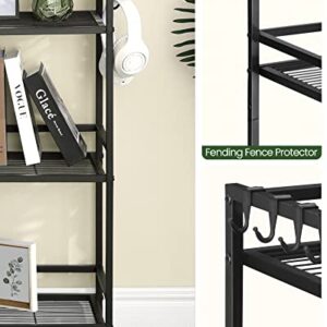 Hzuaneri 3-Tier Storage Racks - with 4 Wheels, Metal Industrial Standing Shelf Units with 6 Hooks, for Kitchen, Living Room, Bathroom, Entryway, Easy Assembly, Black SS02801B