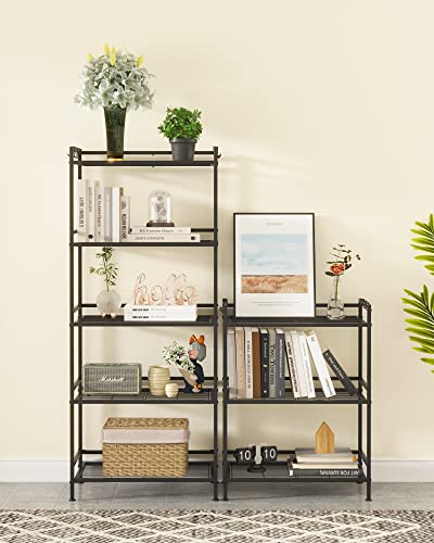 Hzuaneri 3-Tier Storage Racks - with 4 Wheels, Metal Industrial Standing Shelf Units with 6 Hooks, for Kitchen, Living Room, Bathroom, Entryway, Easy Assembly, Black SS02801B