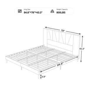 Flolinda King Size Bed Frame Upholstered Platform with Complete Headboard and Strong Wooden Slats, No Box Spring Needed, Easy Assembly,Beige