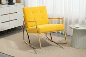 seynar rocking chair,upholstered accent chairs,comfy glider living room chairs for padded seat with golden high armrest,rocking chair nursery for living room,dining room,bedroom,kitchen(yellow)