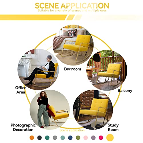 SEYNAR Rocking Chair,Upholstered Accent Chairs,Comfy Glider Living Room Chairs for Padded Seat with Golden High Armrest,Rocking Chair Nursery for Living Room,Dining Room,Bedroom,Kitchen(Yellow)