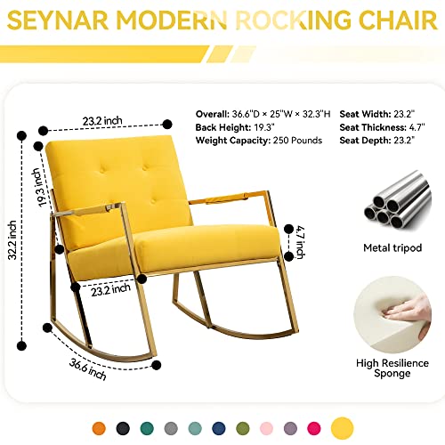 SEYNAR Rocking Chair,Upholstered Accent Chairs,Comfy Glider Living Room Chairs for Padded Seat with Golden High Armrest,Rocking Chair Nursery for Living Room,Dining Room,Bedroom,Kitchen(Yellow)