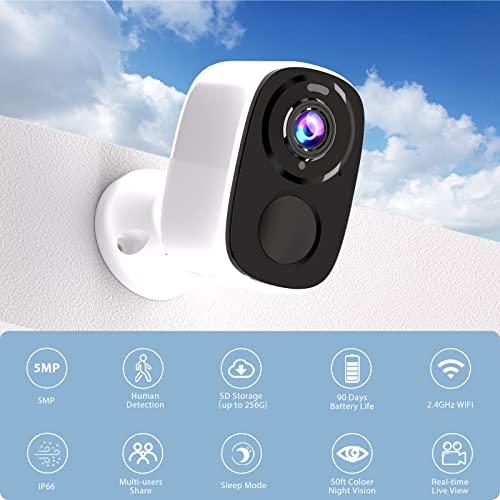 Rraycom 5MP Security Cameras Outdoor Wireless,2560X1920p Battery Powered WiFi Surveillance Camera with Siren Alarm & Spotlight, AI Motion Detection, Color Night Vision,IP66 Waterproof Cloud/SD-4Pack