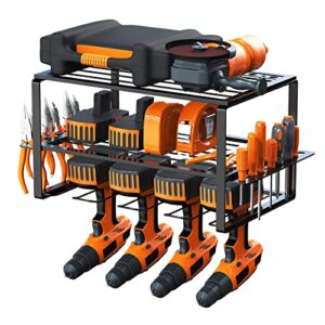 power tool organizer, drill holder wall mount, drill storage rack, garage 3 layers cordless tool organizer, floating tool shelf with 4 drill holders