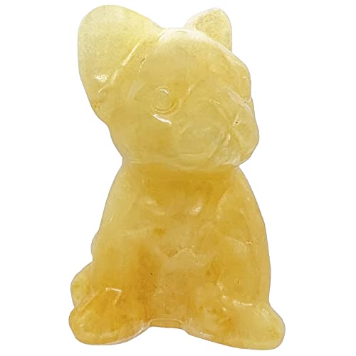 Fythesk Natural Yellow Jade Crystal Lucky Dog Statue, Healing Animal Sculpture Decorative Pocket Figurines Home Decoration 1.5"