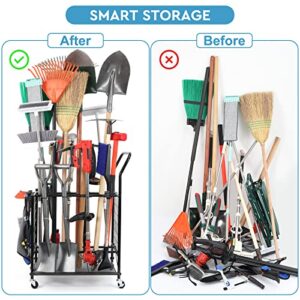 WEYIMILA Garden Tool Storage Organizer, Yard Tool Storage for Garage Garden Shed, Garden Tool Rack on Wheels,Tool Stand, up to 36 Long Handle Tool Storage, Outdoor, Heavy Duty Steel, Black