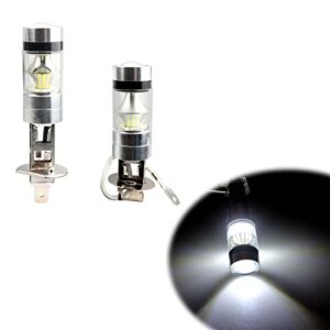 cueclue pack-2 h1 led car fog light bulb, 12v 100w high and low beam, 7500k 360° beams car headlight for most cars suvs trucks (white)