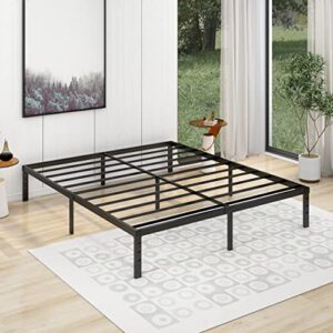 alazyhome California King Size Bed Frame 14 Inch Metal Platform Bed Frame Heavy Duty Steel Slats Support No Box Spring Needed Noise-Free Easy Assembly Black