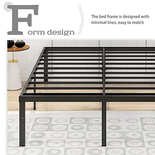 alazyhome California King Size Bed Frame 14 Inch Metal Platform Bed Frame Heavy Duty Steel Slats Support No Box Spring Needed Noise-Free Easy Assembly Black