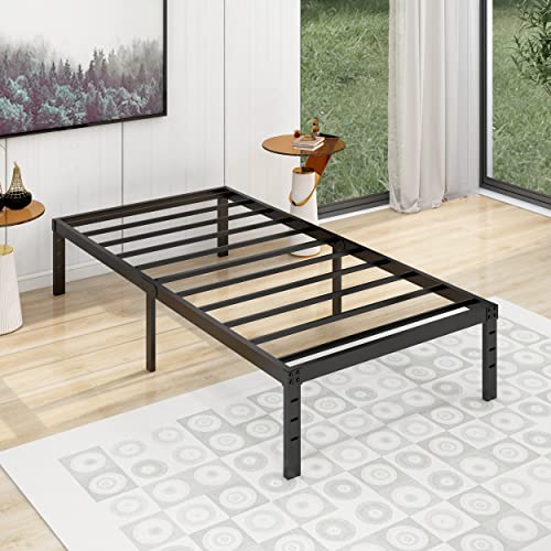 alazyhome Twin Size Bed Frame 14 Inch Metal Platform Bed Frame Heavy Duty Steel Slats Support No Box Spring Needed Noise-Free Easy Assembly Black