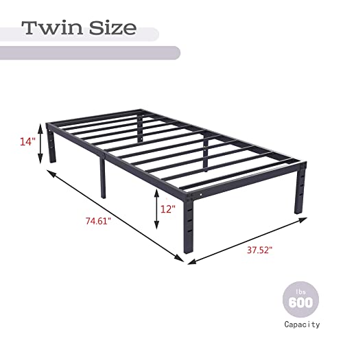 alazyhome Twin Size Bed Frame 14 Inch Metal Platform Bed Frame Heavy Duty Steel Slats Support No Box Spring Needed Noise-Free Easy Assembly Black