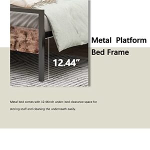 alazyhome Modern Industrial Full Size Bed Frame Metal Platform with Rustic Wooden Headboard and Footboard, No Box Spring Needed, Noise Free, Easy Assembly Black