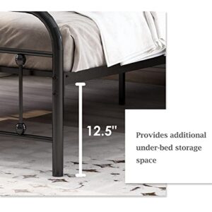 alazyhome Classic Metal Platform Twin XL Size Bed Frame Mattress Foundation with Victorian Style Iron-Art Headboard Under Bed Storage No Box Spring Needed Black