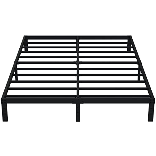 EMODA Queen Bed Frame No Box Spring Needed 10 Inch Heavy Duty Metal Platform BedFrame Queen Size with Steal Slats, Easy Assembly, Black