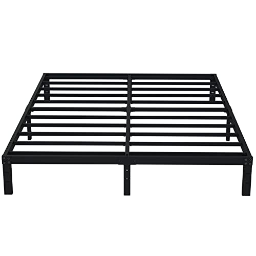 EMODA Queen Bed Frame No Box Spring Needed 10 Inch Heavy Duty Metal Platform BedFrame Queen Size with Steal Slats, Easy Assembly, Black