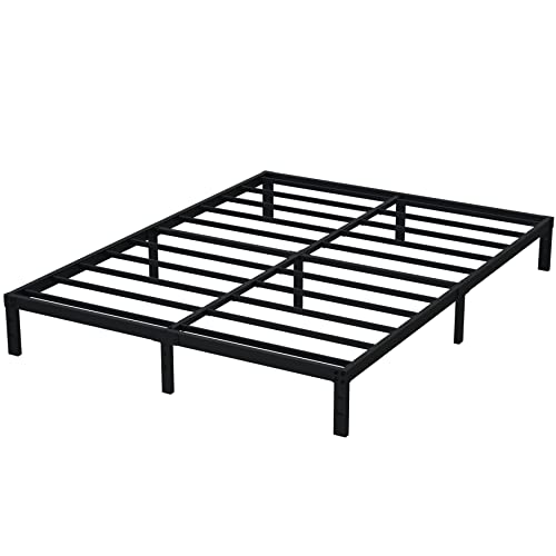 EMODA Queen Bed Frame No Box Spring Needed 10 Inch Heavy Duty Metal Platform BedFrame Queen Size with Steal Slats, Easy Assembly, Black