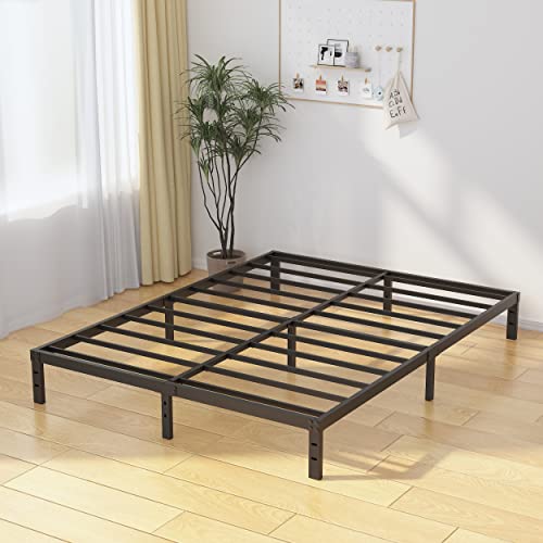 EMODA Queen Bed Frame No Box Spring Needed 10 Inch Heavy Duty Metal Platform BedFrame Queen Size with Steal Slats, Easy Assembly, Black