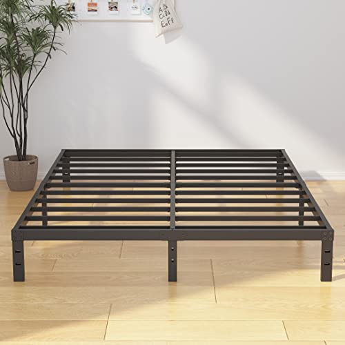 EMODA Queen Bed Frame No Box Spring Needed 10 Inch Heavy Duty Metal Platform BedFrame Queen Size with Steal Slats, Easy Assembly, Black