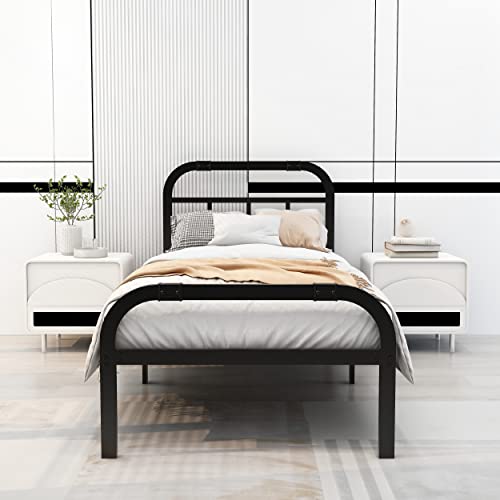 alazyhome Metal Platform Heavy Duty Twin XL Size Bed Frame with Headboard and Footboard Sturdy Steel Support No Box Spring Needed Easy Assembly Black