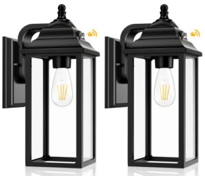 quncwl outdoor wall light porch fixture: exterior lights lantern sensor dusk to dawn - outside sconce lighting black lamp for house garage front door