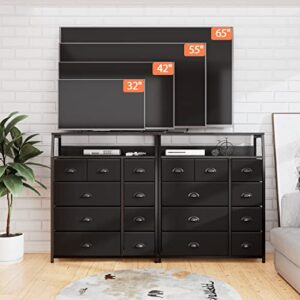 Furnulem 9 Drawer Dresser Large with Shelf, Tall Closet Storage Organizer for Bedroom, Fabric Storage Dresser, Wooden Top, Living Room, Entryway-Industrial Style (Black, 31.5"x11.4"x39.8")