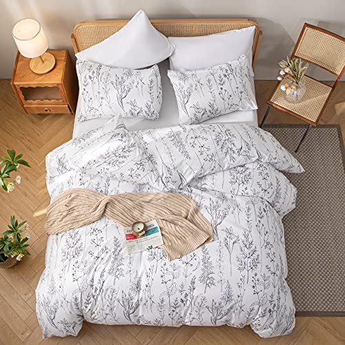 JANZAA Full Size Comforter Sets Bed in a Bag White Comforter Bedding Sets Floral Comforter Sets for All Season with Fitted Sheet Flat Sheet Pillow Cases and Shams 7 Piece