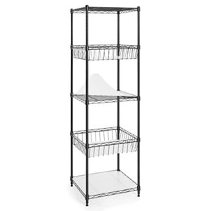 fencer wire nsf 5 tier wire shelving unit w/baskets & liner, storage rack kitchen, bathroom, laundry closet, wire shelving basket shelves, storage rack corner shelves, black