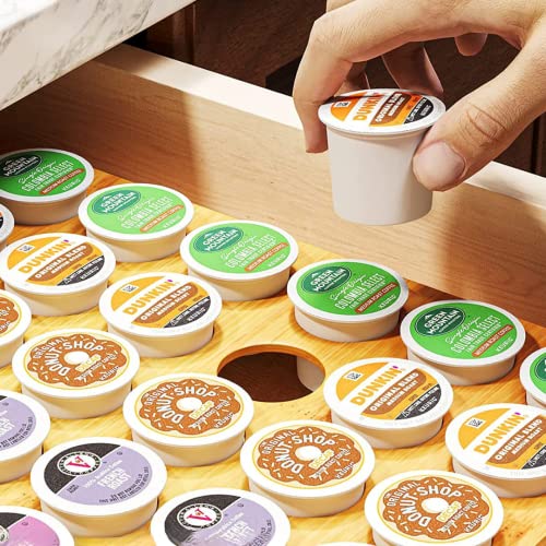 NOLI - Bamboo coffee pod organizer for drawers can hold up to 35 k cup organizer - coffee station organizer and storage - k cup holder deals for kitchen and office