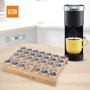 NOLI - Bamboo coffee pod organizer for drawers can hold up to 35 k cup organizer - coffee station organizer and storage - k cup holder deals for kitchen and office