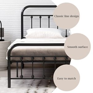 alazyhome Classic Metal Platform Twin Size Bed Frame Mattress Foundation with Victorian Style Iron-Art Headboard Under Bed Storage No Box Spring Needed Black