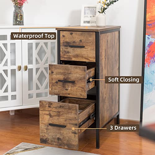 UEV Bathroom Drawer Organizer,Free Standing Single Vanity,Brown Nightstand,Vertical Dresser Storage Tower Vanity for Bedroom/Hallway/Entryway,Self-Assemble,3 Drawers