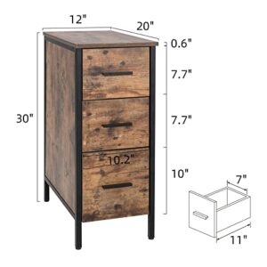 UEV Bathroom Drawer Organizer,Free Standing Single Vanity,Brown Nightstand,Vertical Dresser Storage Tower Vanity for Bedroom/Hallway/Entryway,Self-Assemble,3 Drawers