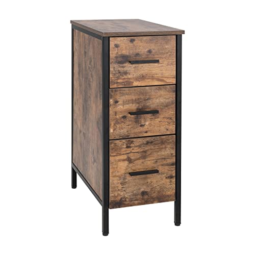 UEV Bathroom Drawer Organizer,Free Standing Single Vanity,Brown Nightstand,Vertical Dresser Storage Tower Vanity for Bedroom/Hallway/Entryway,Self-Assemble,3 Drawers