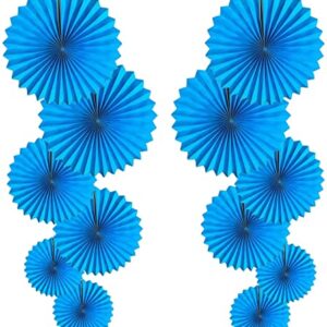 Blue Party Hanging Paper Fans DIY Set，12pcs Set Paper Fans Set Hanging Pinwheels Fan DIY Paper Craft for Wedding Birthday Christmas Party Decoration Hanging Paper Fan Flower Decoration (Pool blue)…