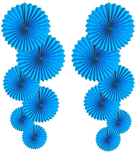 Blue Party Hanging Paper Fans DIY Set，12pcs Set Paper Fans Set Hanging Pinwheels Fan DIY Paper Craft for Wedding Birthday Christmas Party Decoration Hanging Paper Fan Flower Decoration (Pool blue)…