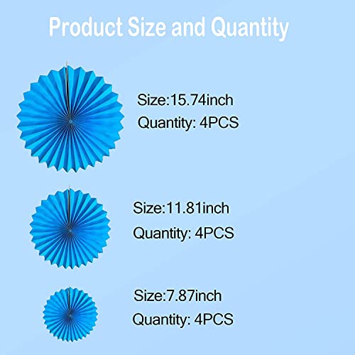 Blue Party Hanging Paper Fans DIY Set，12pcs Set Paper Fans Set Hanging Pinwheels Fan DIY Paper Craft for Wedding Birthday Christmas Party Decoration Hanging Paper Fan Flower Decoration (Pool blue)…