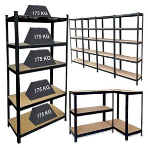 black shelves -5 tier boltless garage shelving workshop storage racking shelves heavy duty metal storage rack shelf unit,mdf sheet garage shelf,adjustable shelving for warehouse,office,kitchen,home